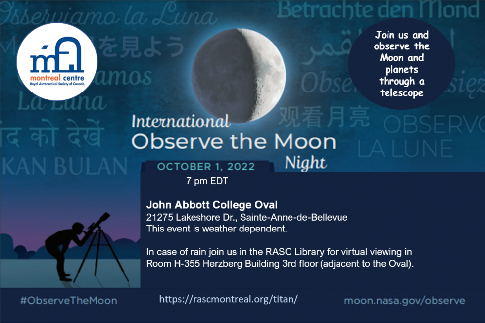 In-Person Moon & Planets Party - October 1st, 7PM EDT @ John Abbott ...
